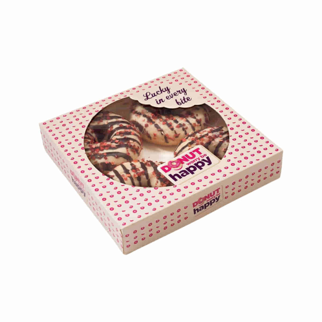 Donut Worry Be Happy Branded 4 Donut Box (7200002) - LBP Bakeries